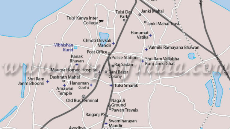 Ayodhya Map | Navigate Top Temples & Sarayu River Easily